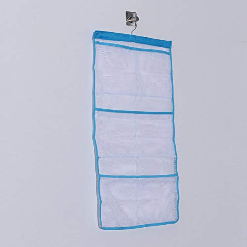 Amosfun Bathroom Organization and Storage 6 Storage Pockets Hanging Mesh Shower Caddy Space Saving Bathroom Accessories Quick Dry Bath Organizer with Single Hook (Sky- Blue)