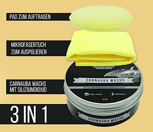 Momo's Garage® Carnauba Wax Varnish Quick Sealing Gloss Booster High Gloss Includes Pad + Microfibre Cloth Car Wax
