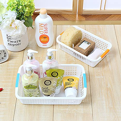 Lawei 8 Pack Large Plastic Sorage Basket with Handle - 15 x 10 x 3 Inch Pantry Organizer Basket Bins Desktop Paper Storage Basket for Organization, Countertops, Cabinets, Bedrooms, Bathrooms