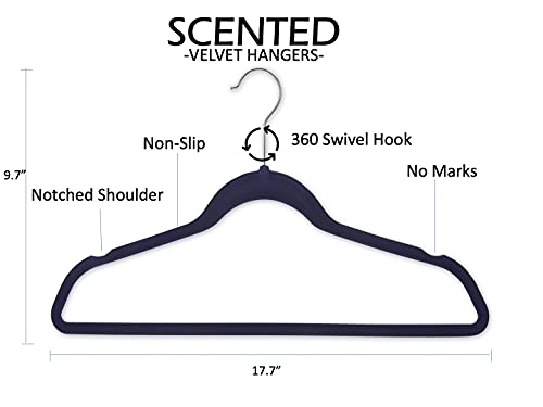 HangAroma Non-Slip Scented Velvet Hangers - Heavy Duty Clothes Hanger - Ultra Thin Space Saving 360 Degree Swivel Hook - Ideal for Coats, Jackets, Pants, & Dress - Fresh Air - 12 Pack