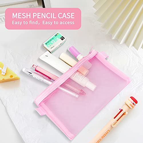 Toplive 3 Pieces Pencil Case Set, Clear Exam Pencil Pouch, Mesh Zipper Pen Pouch, Nylon Pencil Storage Pouch, Makeup Bag for Women, Portable Office Stationery Pouch for Students Adults