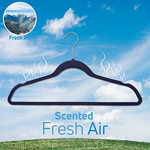 HangAroma Non-Slip Scented Velvet Hangers - Heavy Duty Clothes Hanger - Ultra Thin Space Saving 360 Degree Swivel Hook - Ideal for Coats, Jackets, Pants, & Dress - Fresh Air - 12 Pack