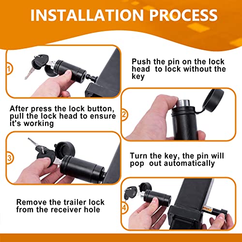 Trailer Hitch Locks, Hitch Lock with 5/8'' Dia 3-1/2β Long Pin Fits Class III IV 2"& 2-1/2" Hitches, Trailer Hitch Lock with Anti-Rattle O-Rings for Trailer Truck Car Boat (1 Pack)