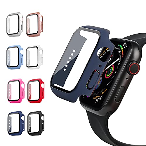 RIDAINTY 8 Pack Screen Protector Case for Apple Watch 44mm Series 6 5 4 SE Ultra Slim Hard Case with Tempered Glass Bumper iWatch Protective Cover Smartwatch Accessories for Women Men
