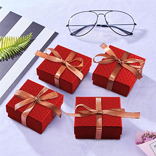 Necklace Earring Ring Box Gift Box,15 Pieces Square Cardboard Jewelry Gift Boxes,Cotton Filled Cardboard Paper Jewelry Box Gift Case (2.95 x 2.95 x 1.38 Inches) (Red)
