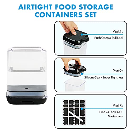 OMNISAFE Airtight Food Storage Container Set, 7Pcs Kitchen & Pantry Organization Containers, BPA Free Clear Plastic Canisters for Cereal, Sugar & Dry Food with Easy Lock Lid, Include 9 Labels,
