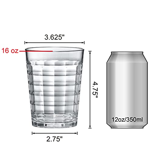 Amazing Abby - Ice Cube - 16-Ounce Plastic Tumblers (Set of 8), Plastic Drinking Glasses, All-Clear High-Balls, Reusable Plastic Cups, Stackable, BPA-Free, Shatter-Proof, Dishwasher-Safe
