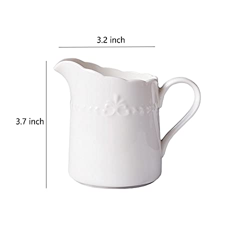 Sizikato White Porcelain Pitcher with Handle, 8 Oz Creamer Pitcher.