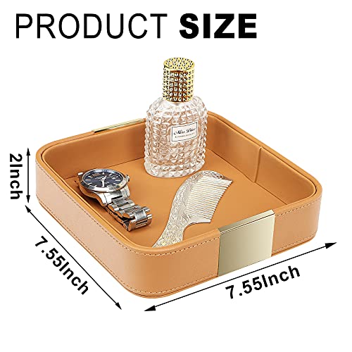 SANZIE Luxury Leather Desktop Storage, Small Catchall Organizer, Decorative Tray for Entryway Table to Hold Jewelry,Watch,Cosmetics,Keys,Phone,Wallet,Home & Office Accessories (Orange)
