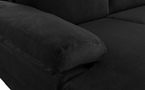 Casa Andrea Milano LLC Modern Large Velvet Fabric Sectional Sofa, L-Shape Couch with Extra Wide Chaise Lounge, Onyx