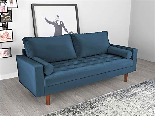 Container Furniture Direct Womble Modern Velvet Upholstered Living Room Diamond Tufted Chesterfield Sofa with Gleaming Nailheads, Ross Blue
