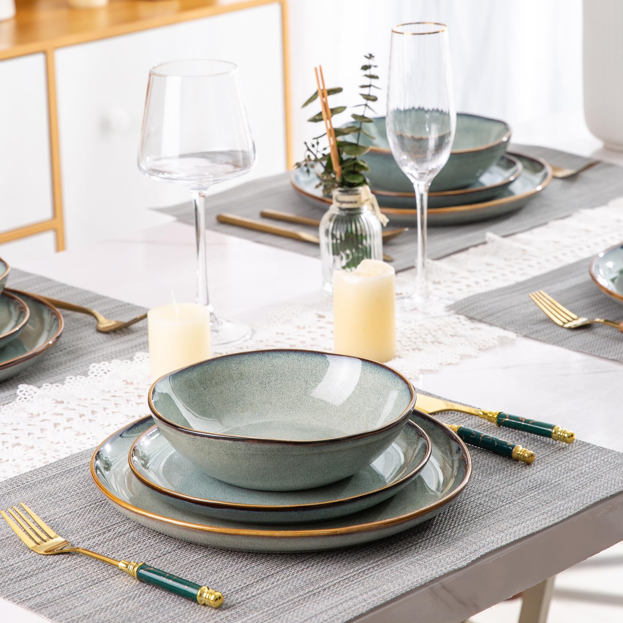 AmorArc Ceramic Dinner Plates Set of 6, 10.5 Inch Handmade Reactive Glaze Stoneware Plates, Rustic Shape Dinnerware Dish Set for Kitchen, Microwave & Dishwasher Safe, Scratch Resistant