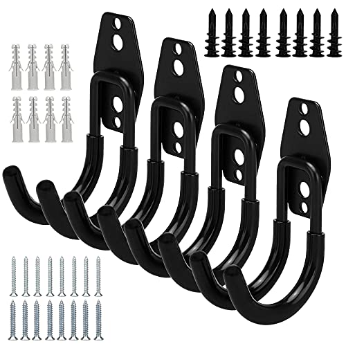 Steel Garage Storage Utility Double Hooks, Heavy Duty Hangers Wall Mount Holder U Hook Garage Organizer for Power Tools, Bikes, Ladders, Ropes, Hoses, Bulk Items Storage