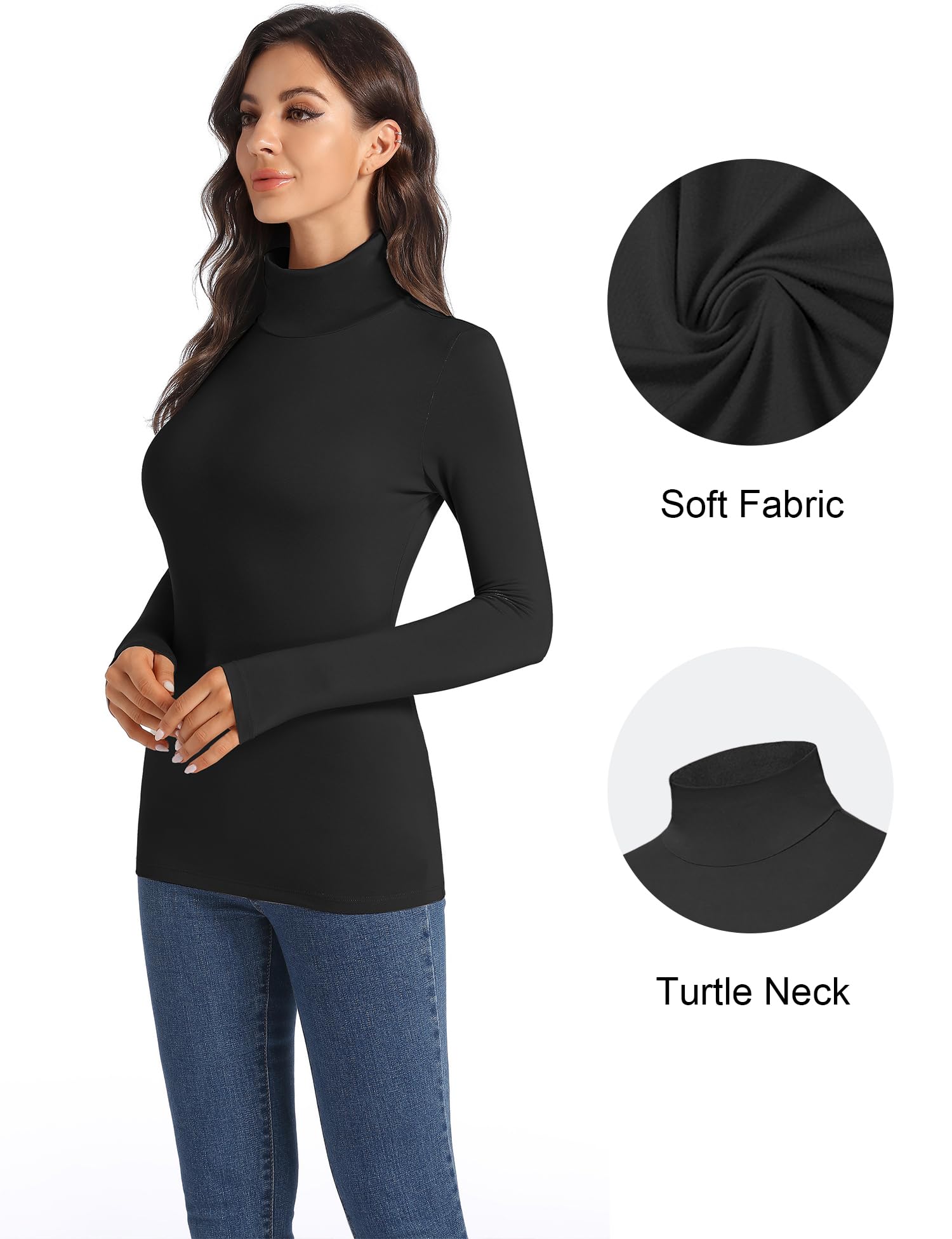HOPLYNN 3 Pack Turtlenecks Women Long Sleeve Pullover Baselayer Undershirts Sweater Tops Mock Turtle Neck Shirts Black Red Grey Large