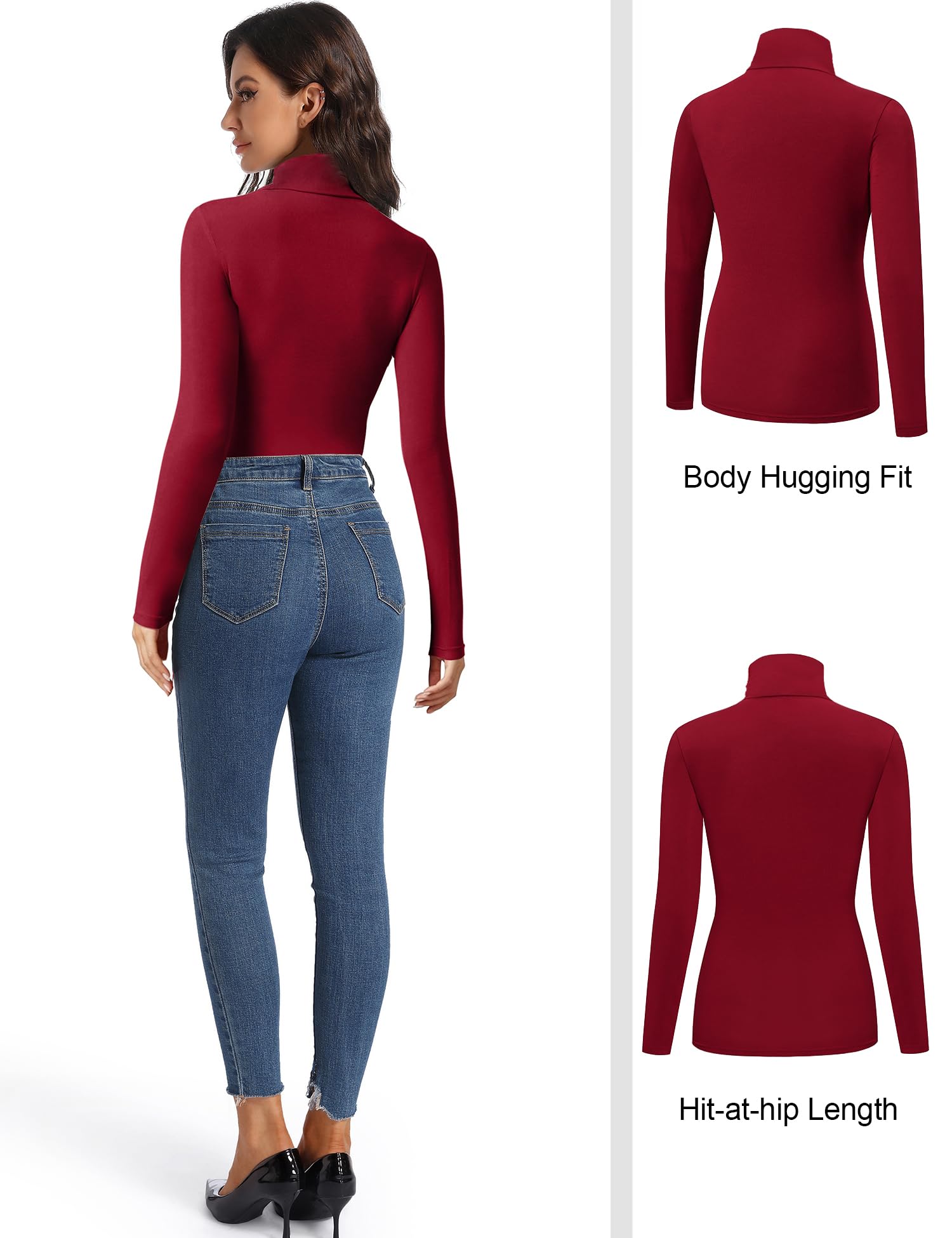 HOPLYNN 3 Pack Turtlenecks Women Long Sleeve Pullover Baselayer Undershirts Sweater Tops Mock Turtle Neck Shirts Black Red Grey Large