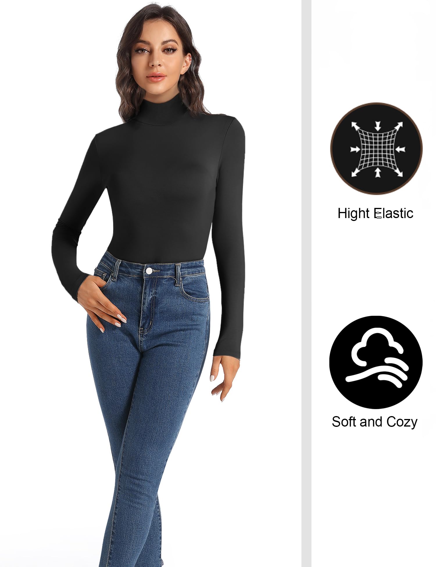 HOPLYNN 3 Pack Turtlenecks Women Long Sleeve Pullover Baselayer Undershirts Sweater Tops Mock Turtle Neck Shirts Black Red Grey Large