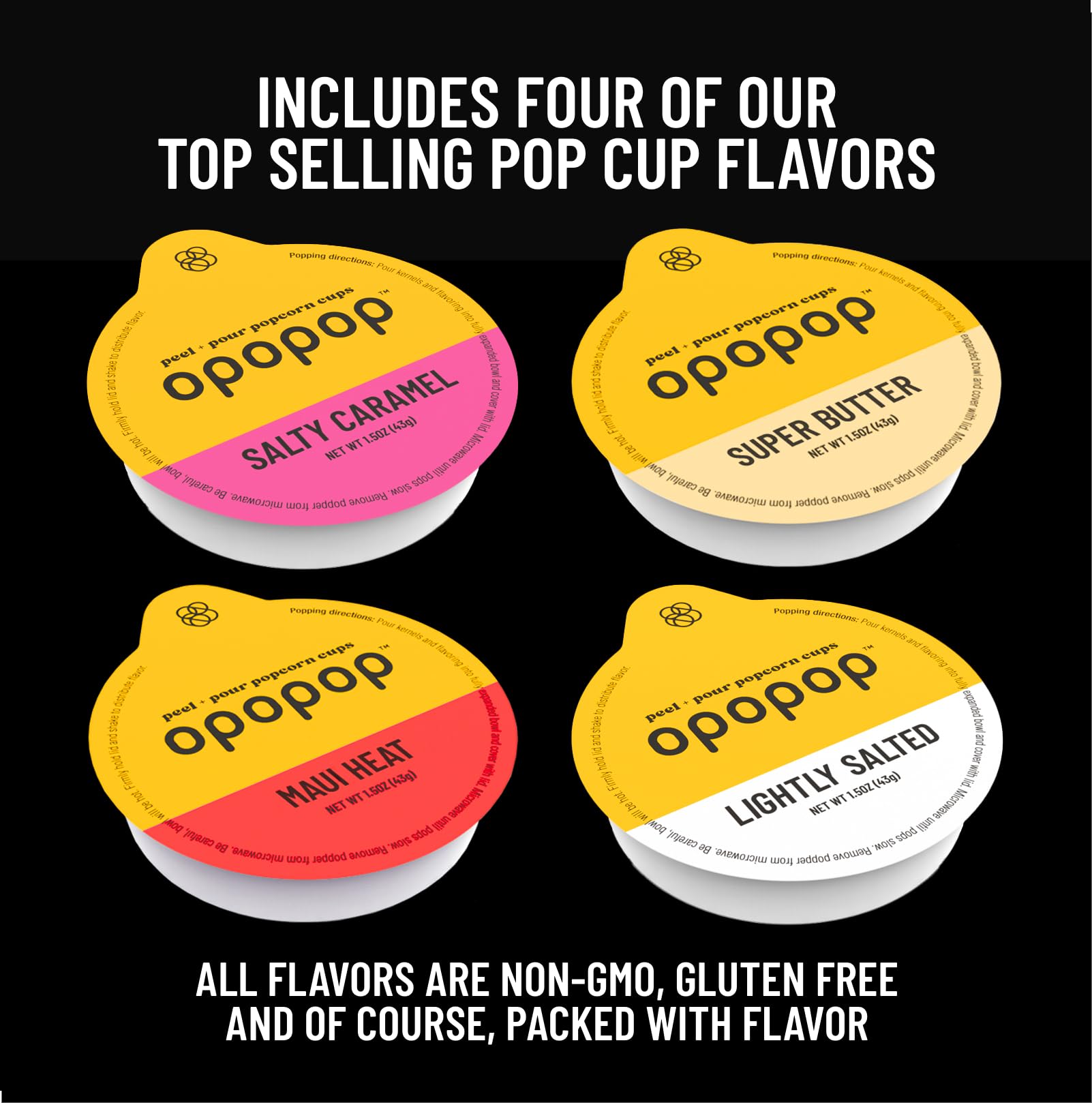 Opopop Microwave Popcorn - Variety 4-Pack Gourmet Popcorn Kit, Collapsible Silicone Popcorn Popper, Popcorn Maker, Gluten Free Snack-Sized Serving, BPA-Free and Dishwasher Safe