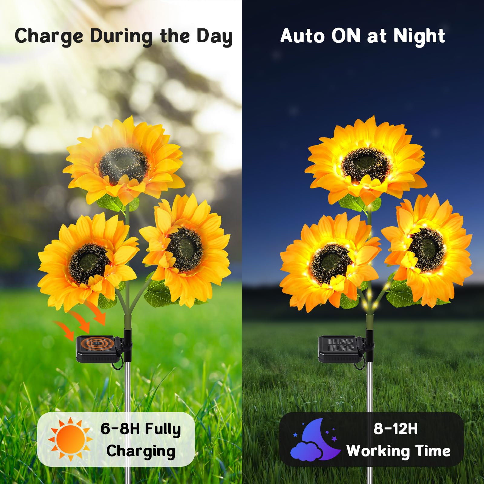 BesLowe 3 Packs 9 Sunflowers Solar Lights Outdoor Waterproof, Solar Garden Lights Garden Decor, Solar-Powered Flower Light Decorative for Patio Yard Flowerbed Backyard Decorations