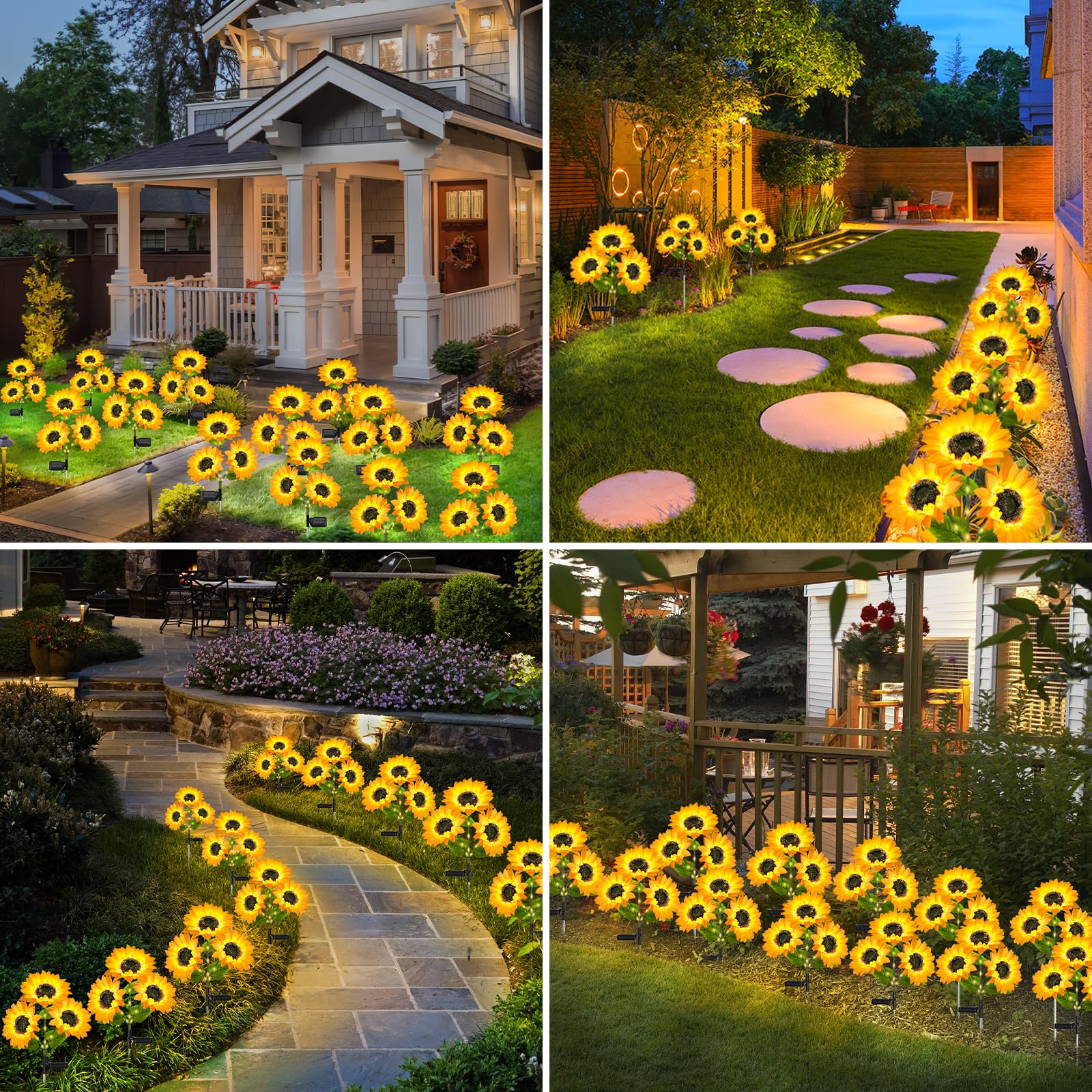 BesLowe 3 Packs 9 Sunflowers Solar Lights Outdoor Waterproof, Solar Garden Lights Garden Decor, Solar-Powered Flower Light Decorative for Patio Yard Flowerbed Backyard Decorations