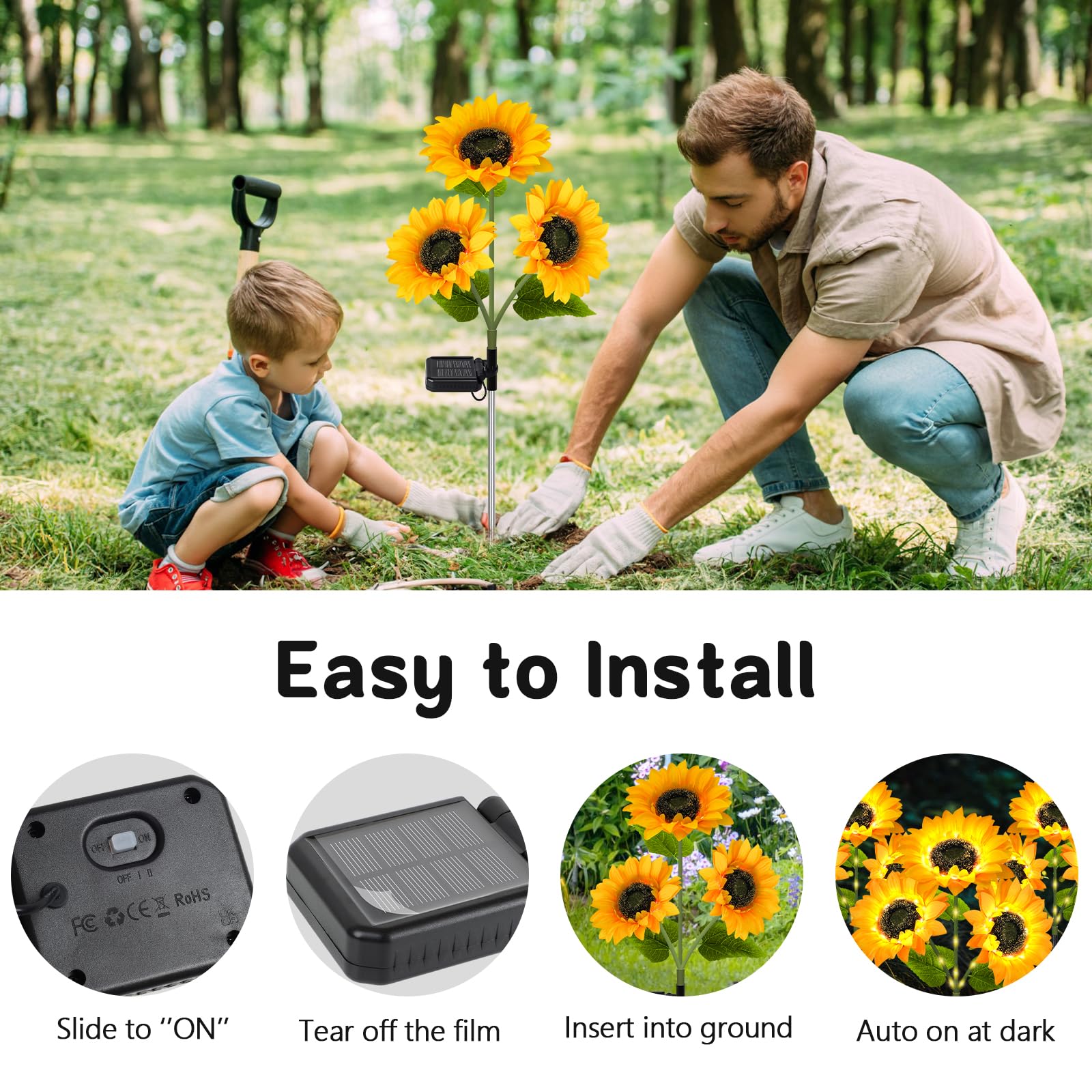 BesLowe 3 Packs 9 Sunflowers Solar Lights Outdoor Waterproof, Solar Garden Lights Garden Decor, Solar-Powered Flower Light Decorative for Patio Yard Flowerbed Backyard Decorations