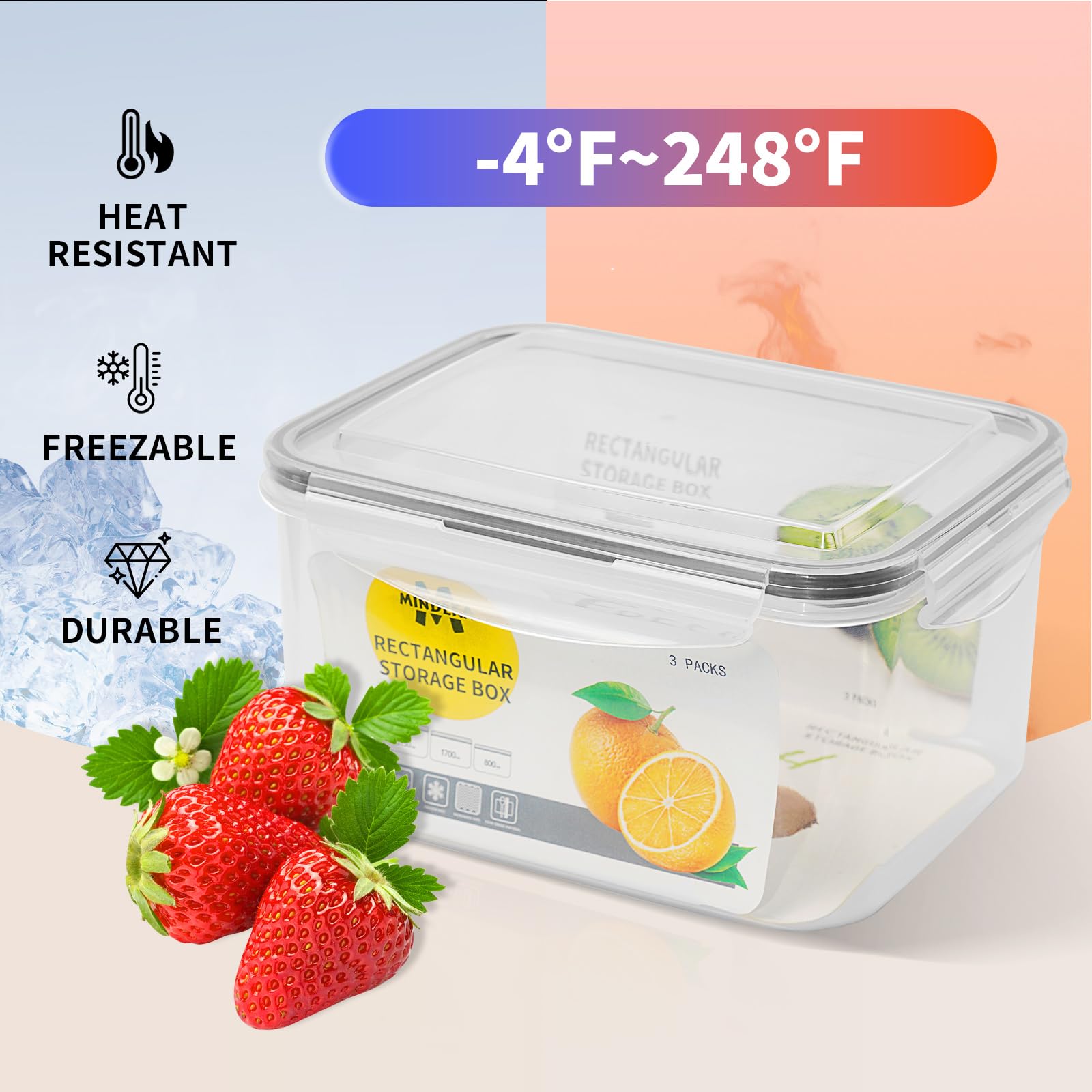 MINDEKA 24 Pieces Large Food Storage Containers, Plastic Food Container Set with Lid for Kitchen Storage Stackable & Nested Airtight Lunch Box for Cereal Fruit Leftover Freezer Microwave Safe