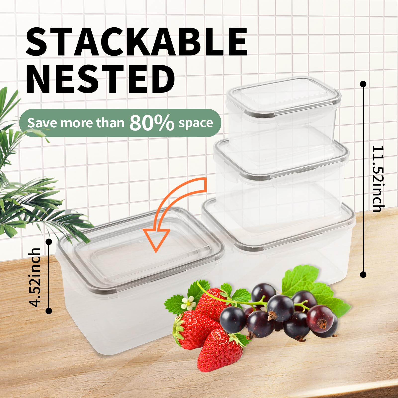 MINDEKA 24 Pieces Large Food Storage Containers, Plastic Food Container Set with Lid for Kitchen Storage Stackable & Nested Airtight Lunch Box for Cereal Fruit Leftover Freezer Microwave Safe