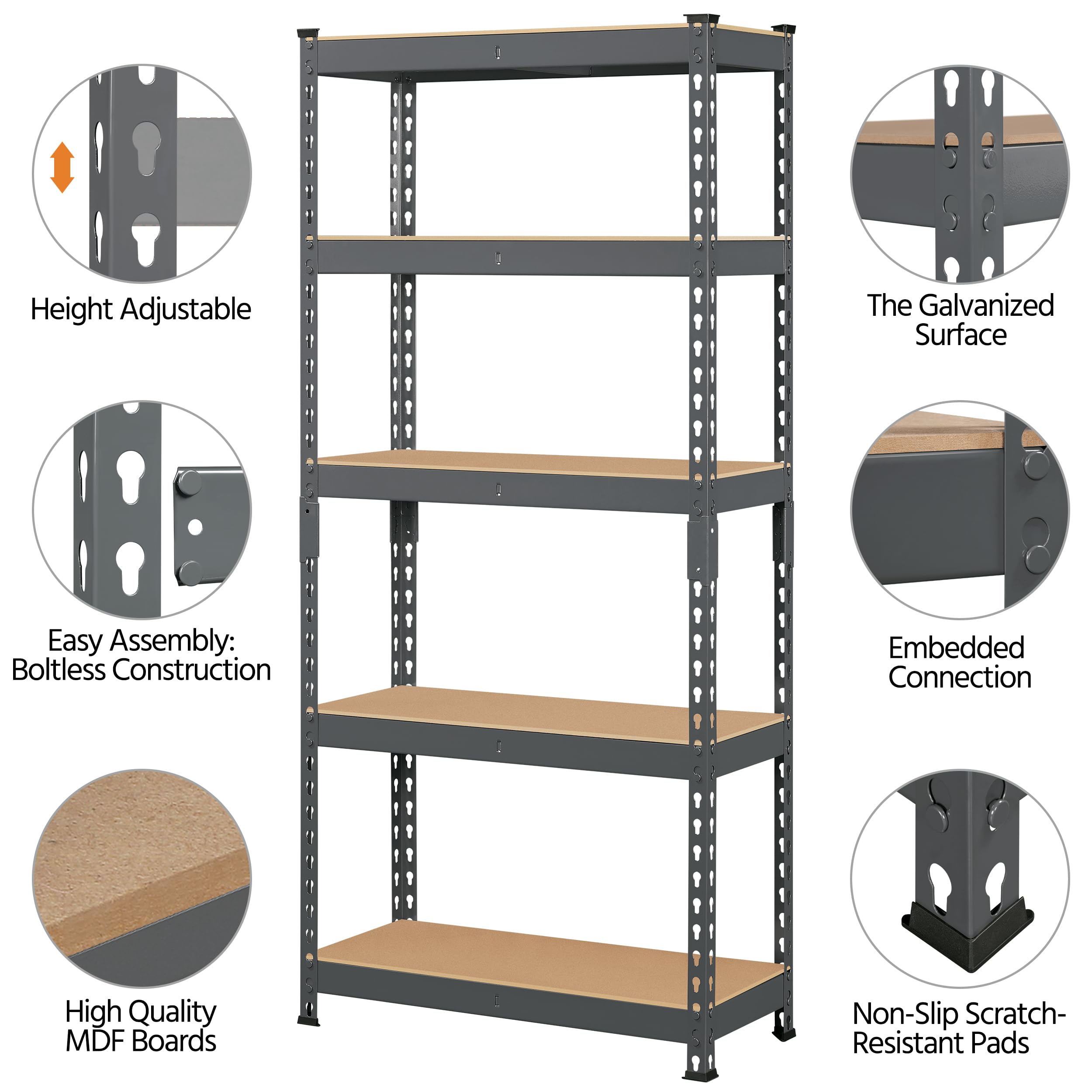 Topeakmart 5-Tier Utility Shelves, Metal Storage Shelves, Adjustable Shelving Units, Boltless Assembly, Garage Shelves Shed Shelving for Warehouse Garage Shed Basement- Dark Gray, 27.5 x 12x 60 Inch