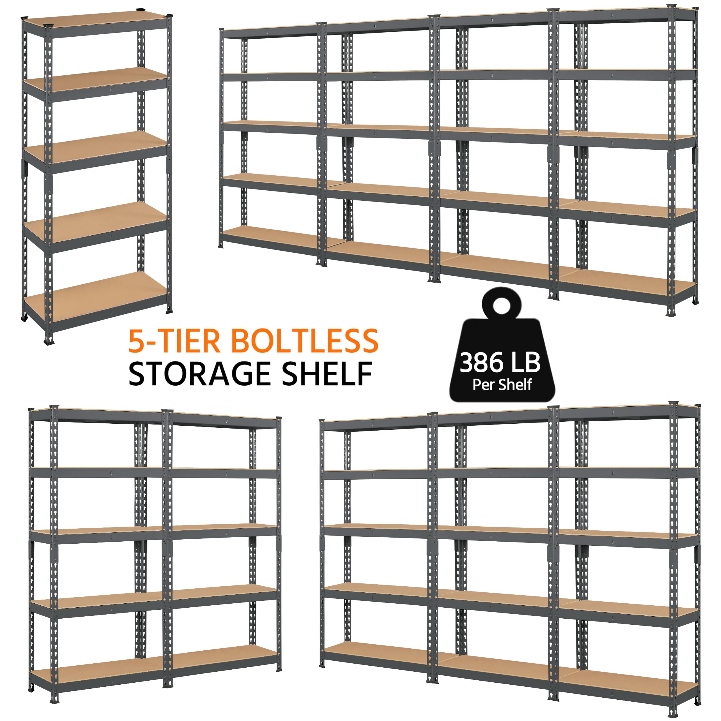 Topeakmart 5-Tier Utility Shelves, Metal Storage Shelves, Adjustable Shelving Units, Boltless Assembly, Garage Shelves Shed Shelving for Warehouse Garage Shed Basement- Dark Gray, 27.5 x 12x 60 Inch