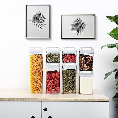 OMNISAFE Airtight Food Storage Container Set, 7Pcs Kitchen & Pantry Organization Containers, BPA Free Clear Plastic Canisters for Cereal, Sugar & Dry Food with Easy Lock Lid, Include 9 Labels,