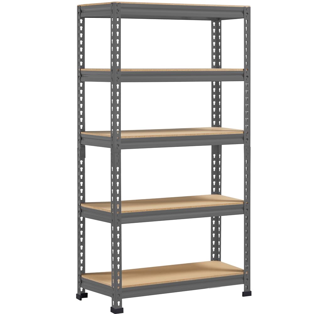 Topeakmart 5-Tier Utility Shelves, Metal Storage Shelves, Adjustable Shelving Units, Boltless Assembly, Garage Shelves Shed Shelving for Warehouse Garage Shed Basement- Dark Gray, 27.5 x 12x 60 Inch