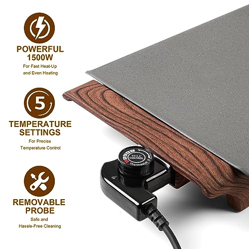 Electric Grill - MOKIKA Extra Large Cooking Surface Electric Griddle, Healthy-Eco Non-Stick Coating Indoor Grill Griddle, 5-Level Adjustable Temperature Control Griddle Grill, Cool-Touch Handles Grey