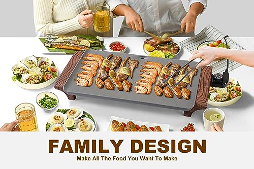 Electric Grill - MOKIKA Extra Large Cooking Surface Electric Griddle, Healthy-Eco Non-Stick Coating Indoor Grill Griddle, 5-Level Adjustable Temperature Control Griddle Grill, Cool-Touch Handles Grey
