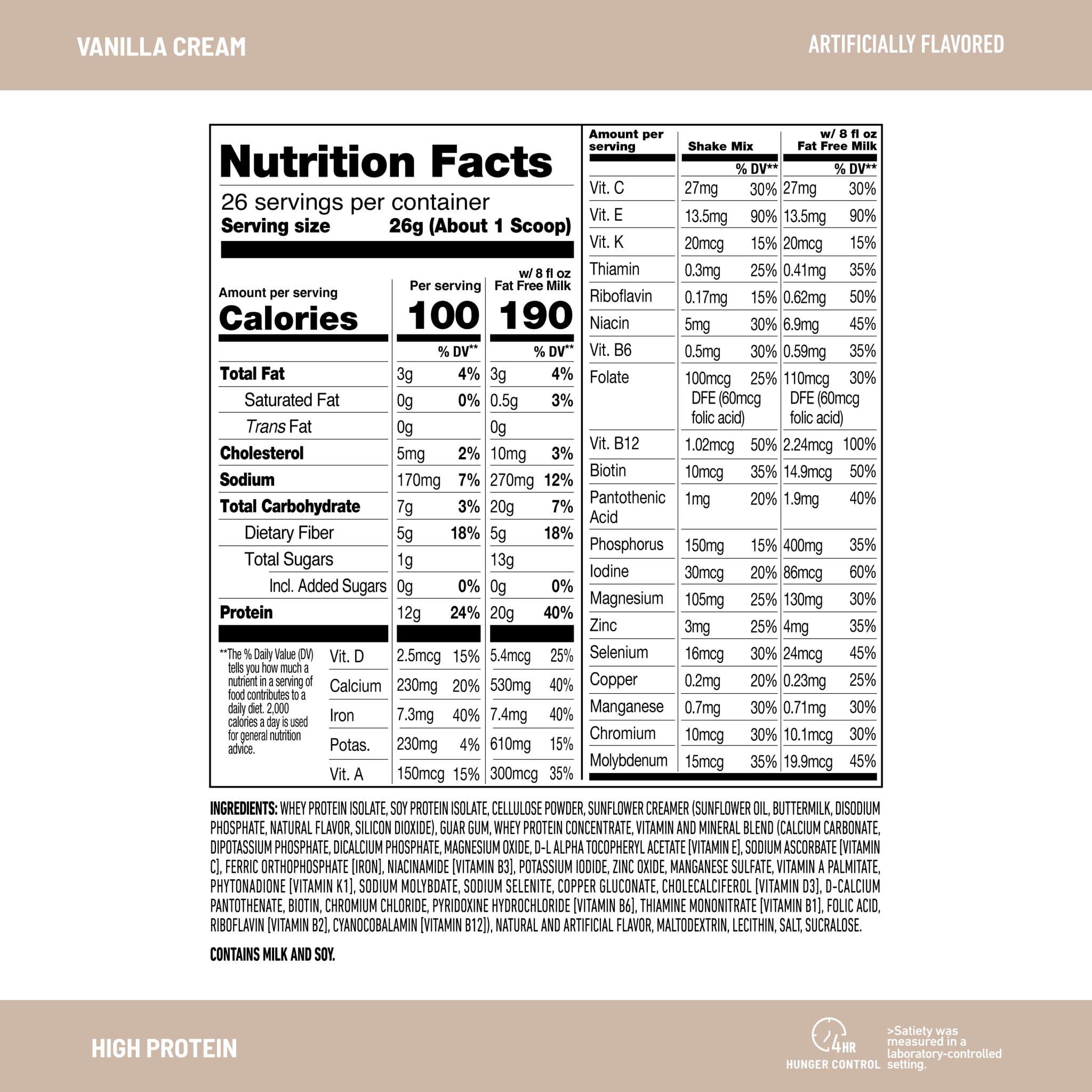 SlimFast High Protein Meal Replacement Powder, 26 Servings, Advanced Nutrition Smoothie Mix with Vitamin and Mineral Blend, Gluten Free, Vanilla Cream, 1.53 Pounds