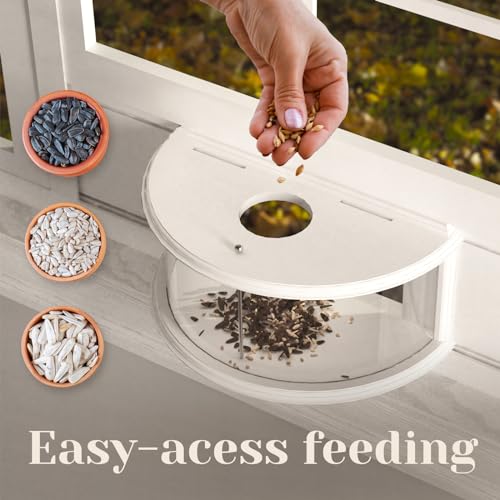 Skybox Window Bird Feeder Inside House - 180 Clear View of Birds Feeding - Bird Box Fits Windows 30-41 inches - Including Rain Cover Slide
