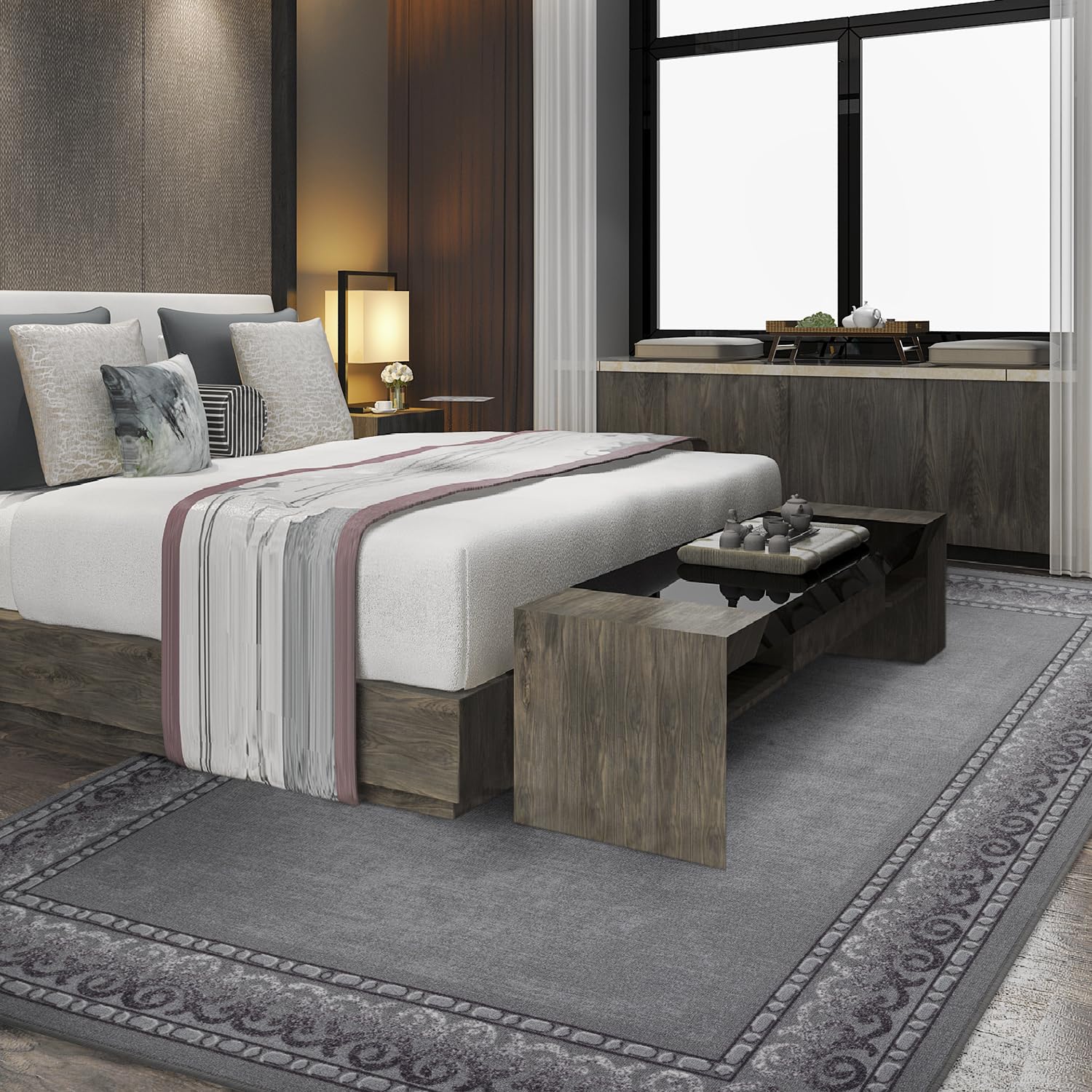Antep Rugs Alfombras Bordered Modern 8x10 Non-Slip (Non-Skid) Low Pile Rubber Backing Indoor Area Rug (Gray, 7'10" x 10')