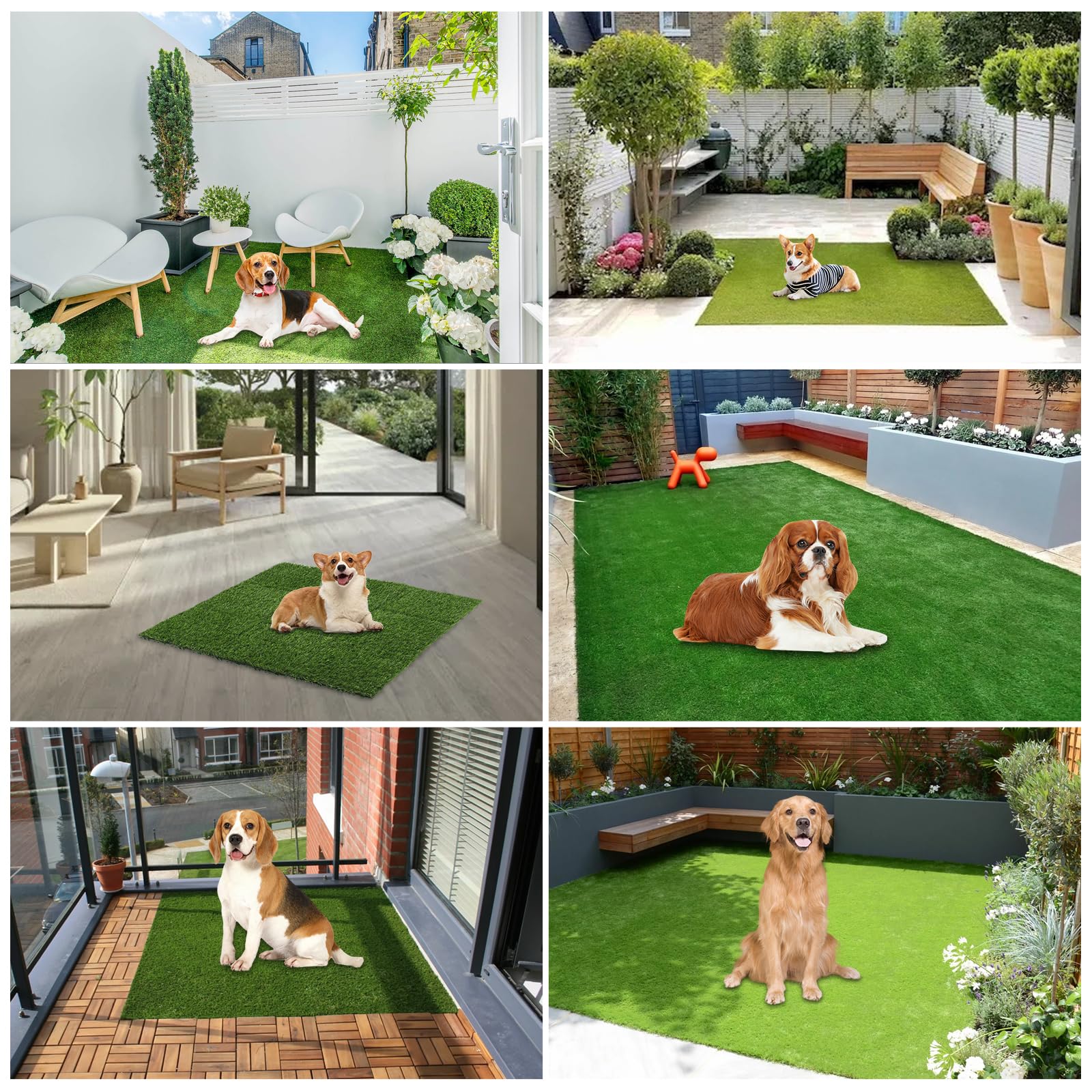 jltkj Artificial Grass Tiles, Turf Tiles Interlocking Fake Grass Self-draining Mat for Patio, Indoor and Outdoor Decor (6 Piece)