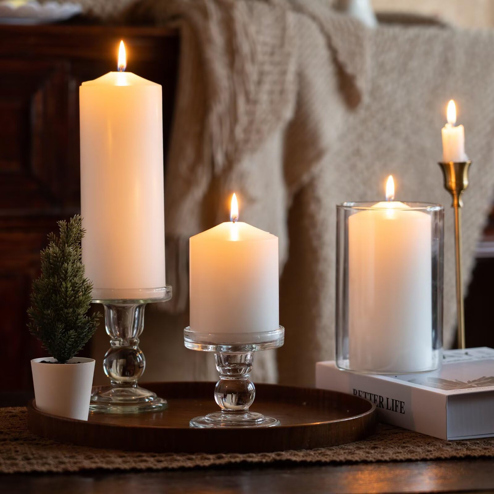 MOZEAL 3" x 8" Hand-Poured Unscented Candles,Large White Pillar Candles Set of 2,No Drip,Approx 120 Hours Long Burning,Wedding,Dinner,Christmas and Home Decor(3 Inch Diameter 8 Inch Height)