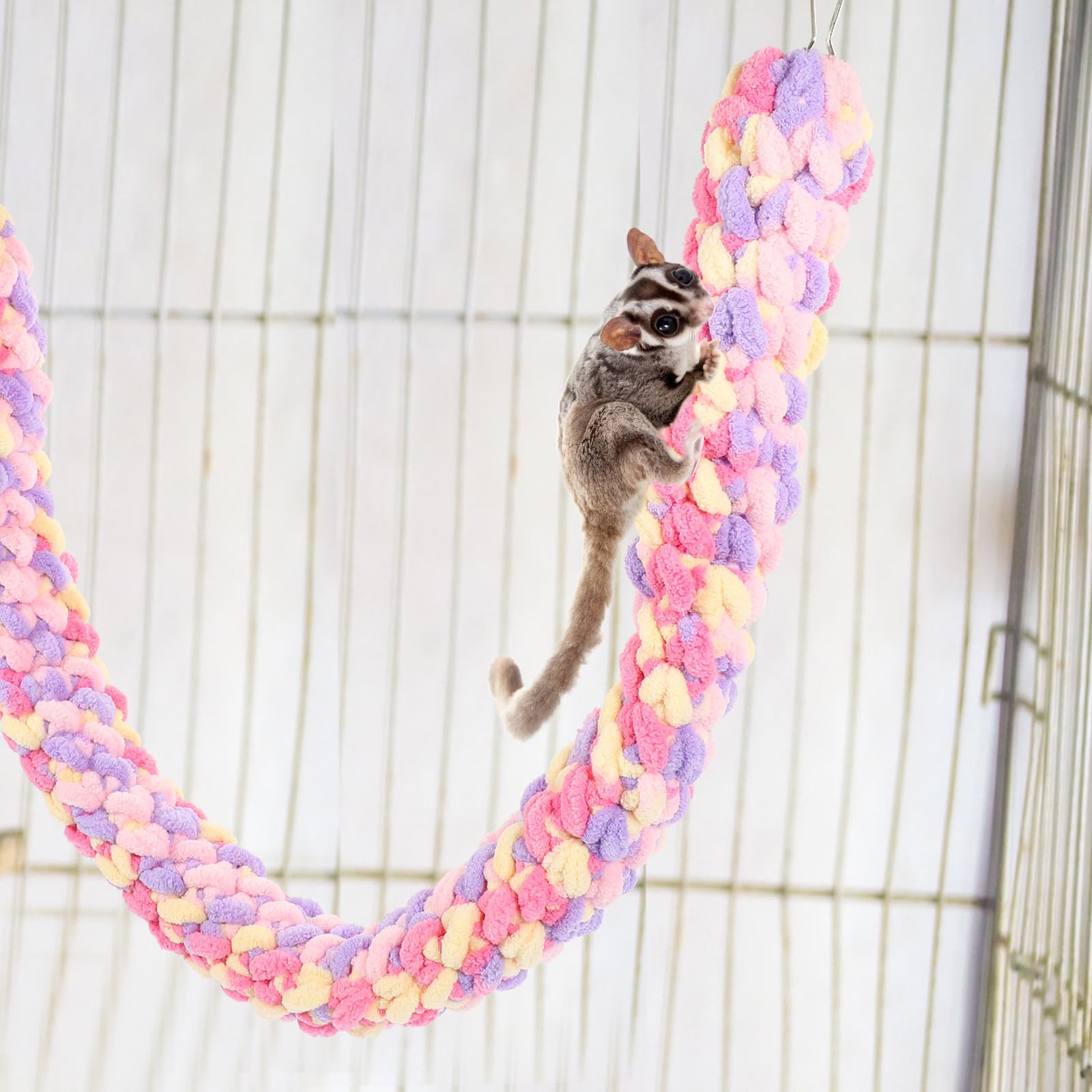 TEHAUX Sugar Glider Swing Toy Sugar Glider Climbing Rope Cotton Rope Guinea Pig Animal Hanging Cage Hamster Toy Parrot Climbing Rope Sugar Glider Cage Accessories for Small Animals (Colorful)