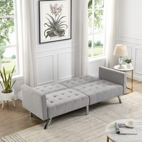 AnwickNomo Futon Sofa Bed,Recliner Couch,Convertible Folding Lounge Couch Loveseat Sleeper Sofa with Armrests, Small Love Seat for Living Room Office Reading Room,Bedroom Furniture Set (Light Grey)