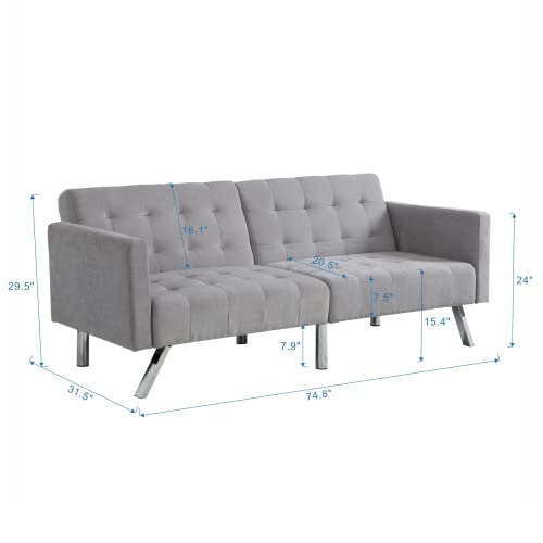 AnwickNomo Futon Sofa Bed,Recliner Couch,Convertible Folding Lounge Couch Loveseat Sleeper Sofa with Armrests, Small Love Seat for Living Room Office Reading Room,Bedroom Furniture Set (Light Grey)