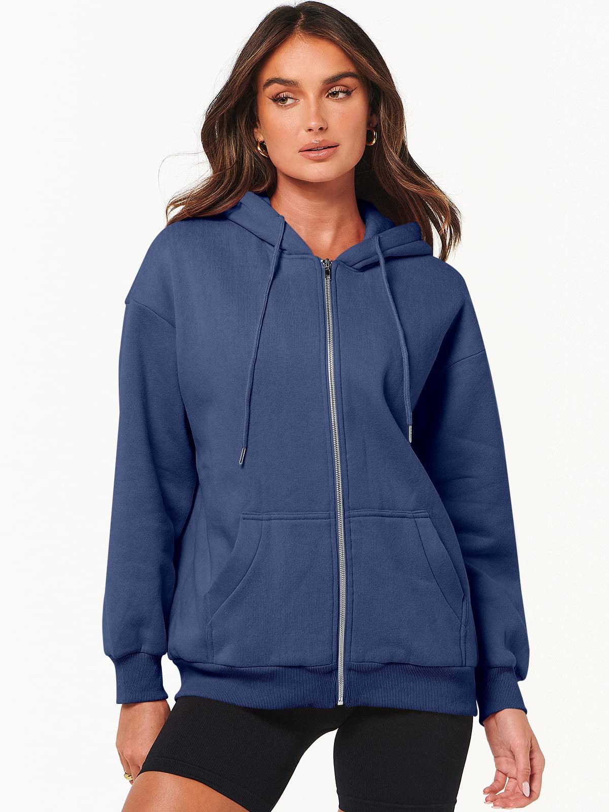 ANRABESS Womens Zip Up Hoodies Long Sleeve Oversized Sweatshirts Fleece Y2K Jacket Pockets 2025 Fall Outfits Fashion Clothes Navy Blue Small