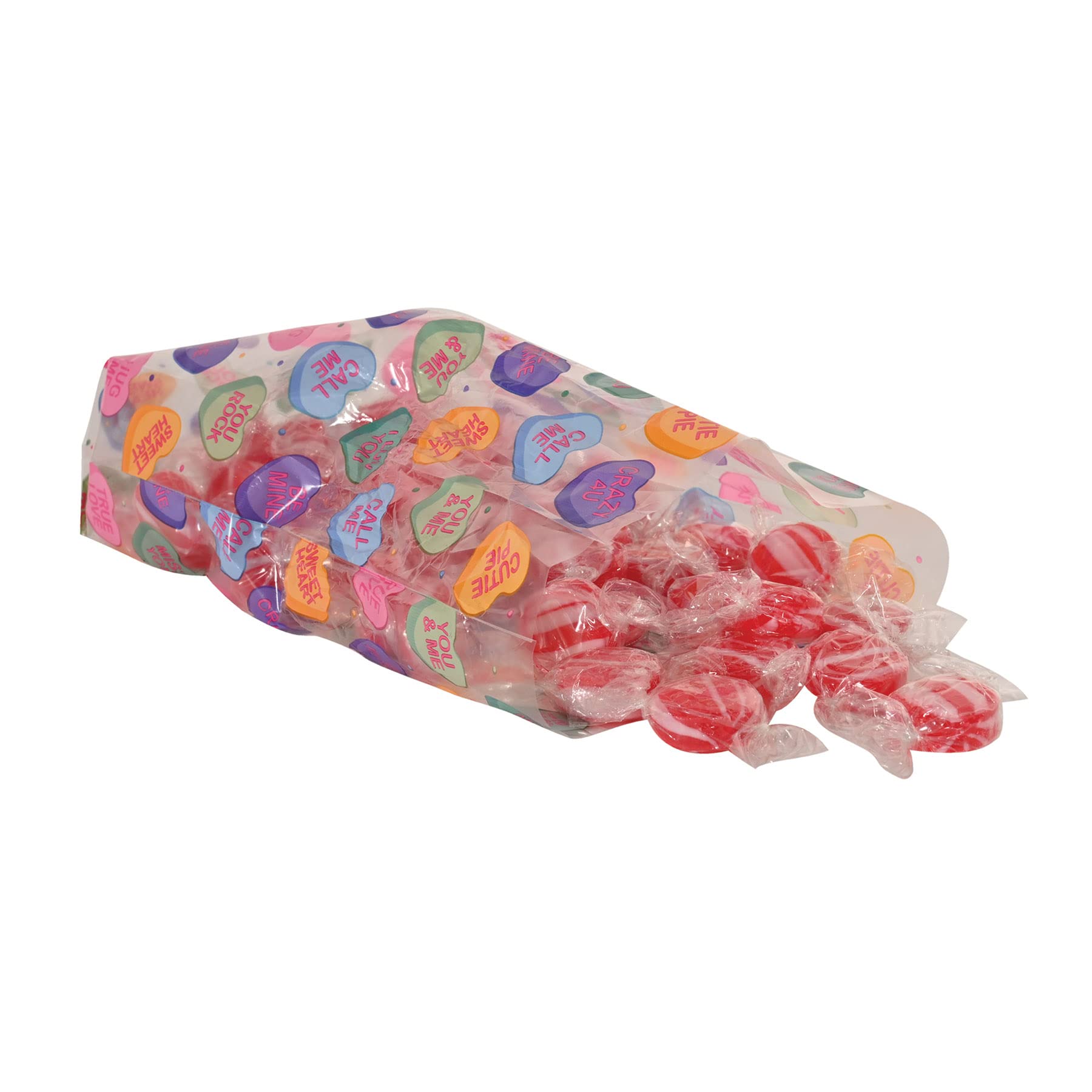 Beistle 50 Piece Candy Heart Valentine's Day Cellophane Bags, Plastic Cello Treat Holders, Twist Ties Included, Celebrating With You Since 1900