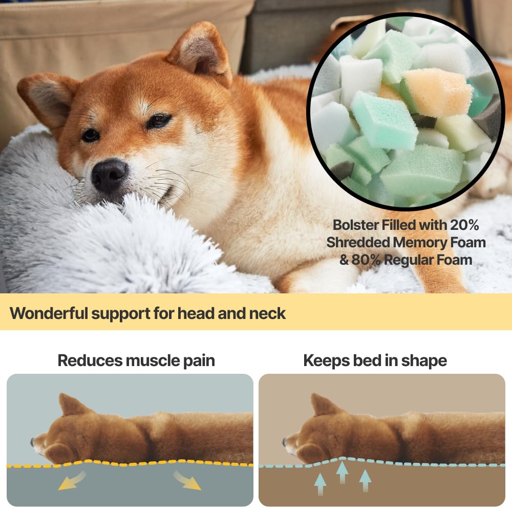 Codi Dog Bed for Couch - Calming Dogs Beds for Large Pets, Fluffy Plush Cats Mat, Anti Anxiety Pet Mats with Removable Washable Cover Protector for Sofa, Light Grey, 41x37x6 inches
