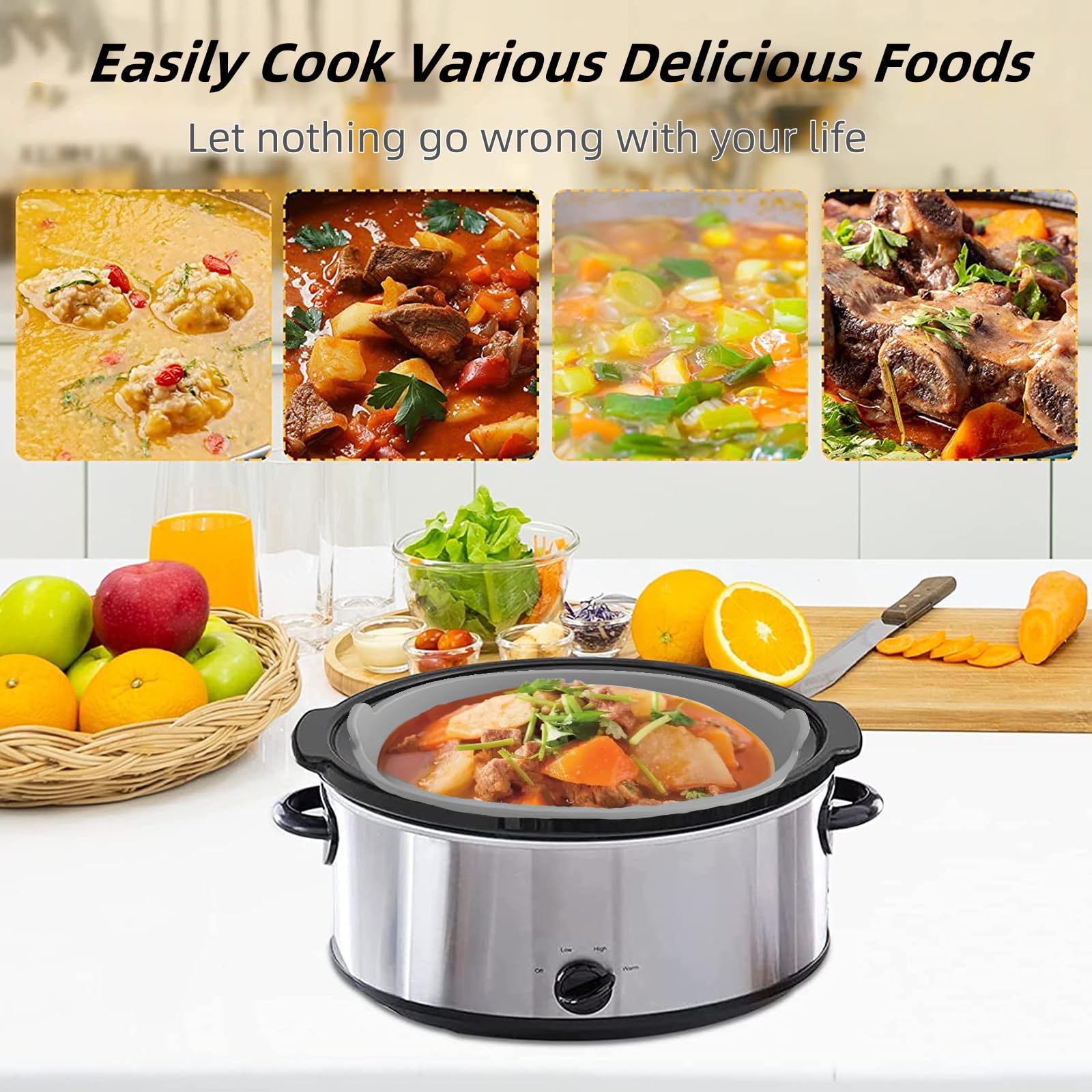 Slow Cooker Liners, Silicone Crock-Pot Liners Reusable&Safe, Non-toxic&Odorless,Oval Silicone Slow Cooker Liners for Crock Pot Superior To Plastic Cooking Bags Inserts 6-7QT 2 Pcs