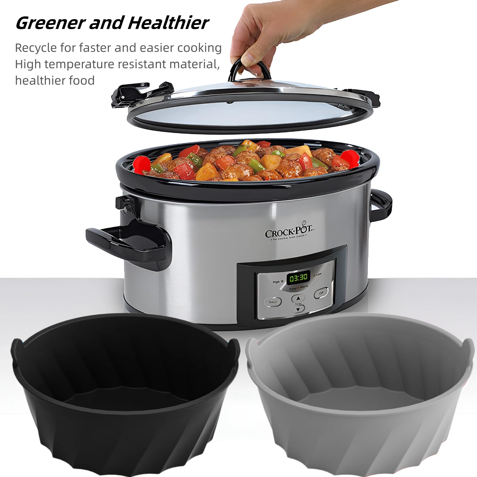 Slow Cooker Liners, Silicone Crock-Pot Liners Reusable&Safe, Non-toxic&Odorless,Oval Silicone Slow Cooker Liners for Crock Pot Superior To Plastic Cooking Bags Inserts 6-7QT 2 Pcs