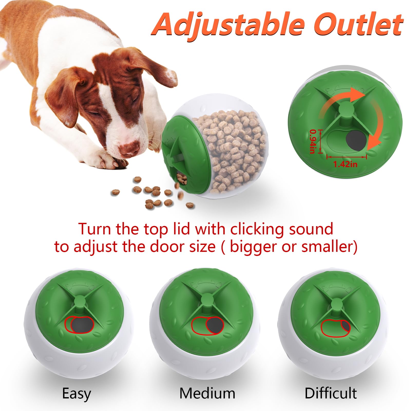 Salodal Interactive Dog Treat Dispenser Ball, 6.25'', 1.7L, Adjustable Food Leak Opening, for IQ Training & Slow Feeding, Large Dog Toy