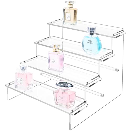 ULENDIS 4 Tier Acrylic Display Stands Organizer for Perfume, Upgrade Clear Display Stand Risers Shelf for Cupcakes Perfumes Figurines, Desktop Tiered Display for Decorating & Organizing
