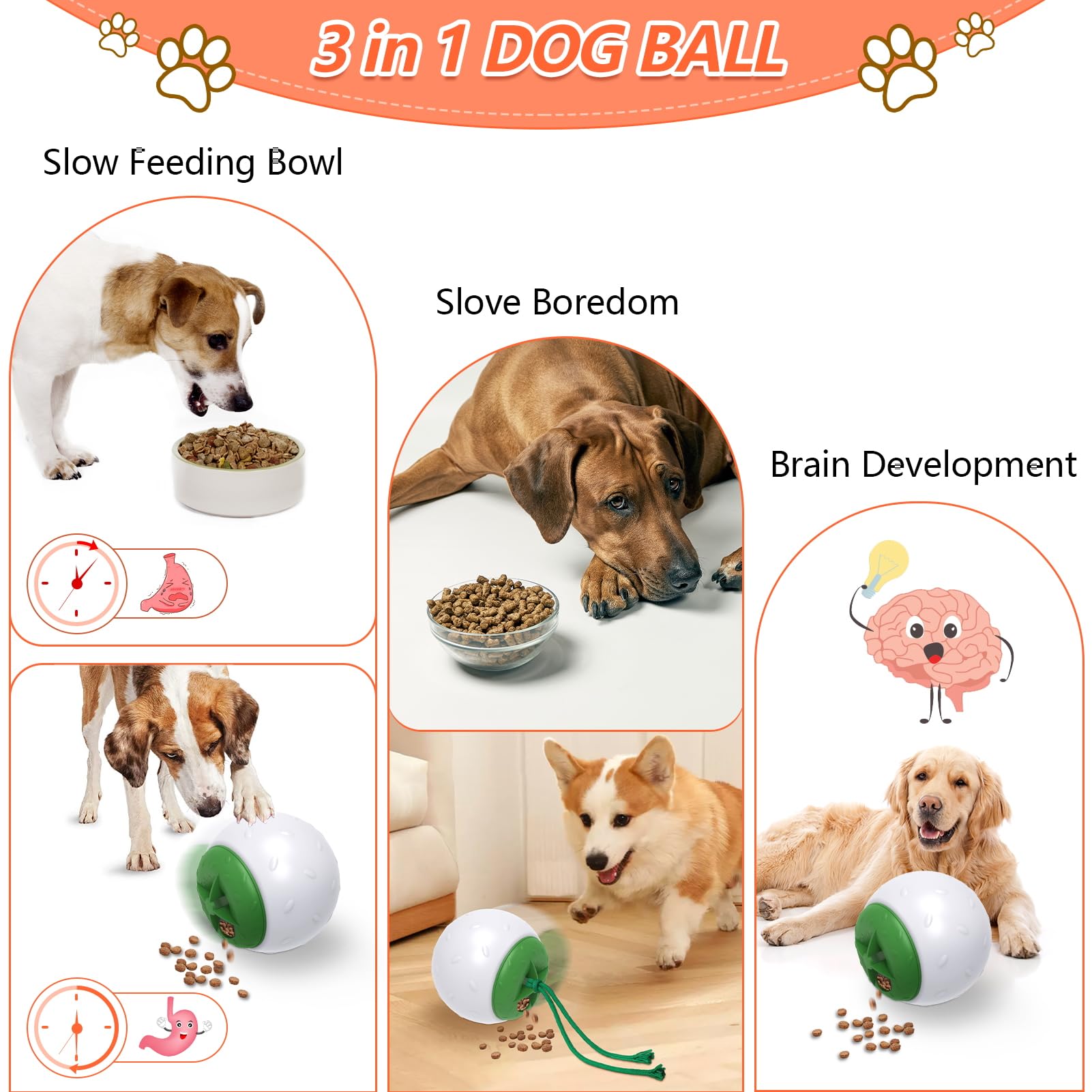Salodal Interactive Dog Treat Dispenser Ball, 6.25'', 1.7L, Adjustable Food Leak Opening, for IQ Training & Slow Feeding, Large Dog Toy