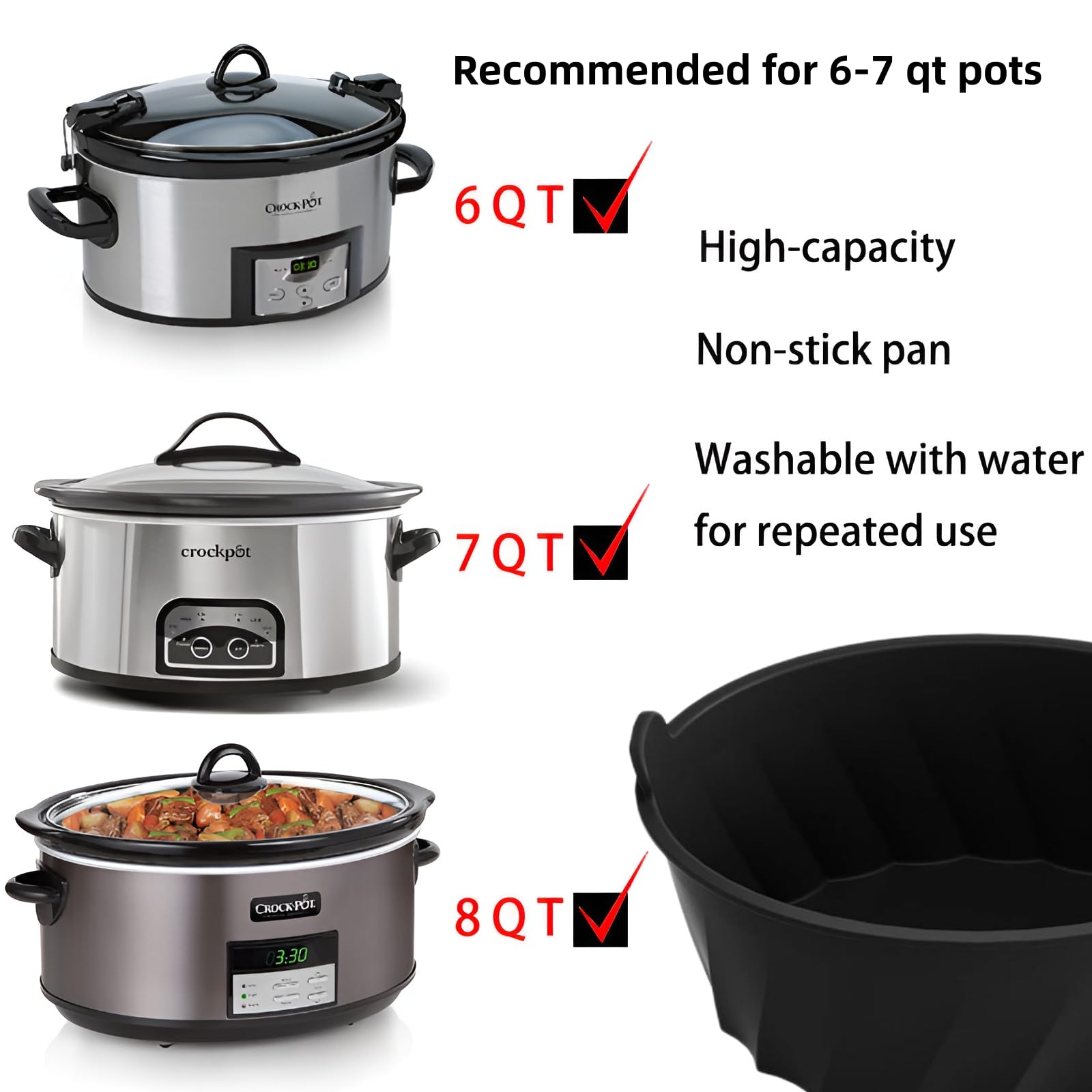 Slow Cooker Liners, Silicone Crock-Pot Liners Reusable&Safe, Non-toxic&Odorless,Oval Silicone Slow Cooker Liners for Crock Pot Superior To Plastic Cooking Bags Inserts 6-7QT 2 Pcs