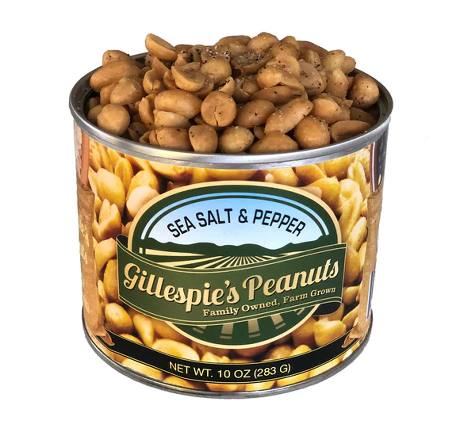 Salt and Pepper 10oz cans Gillespie's Peanuts grown on our family farm! (1 Can)